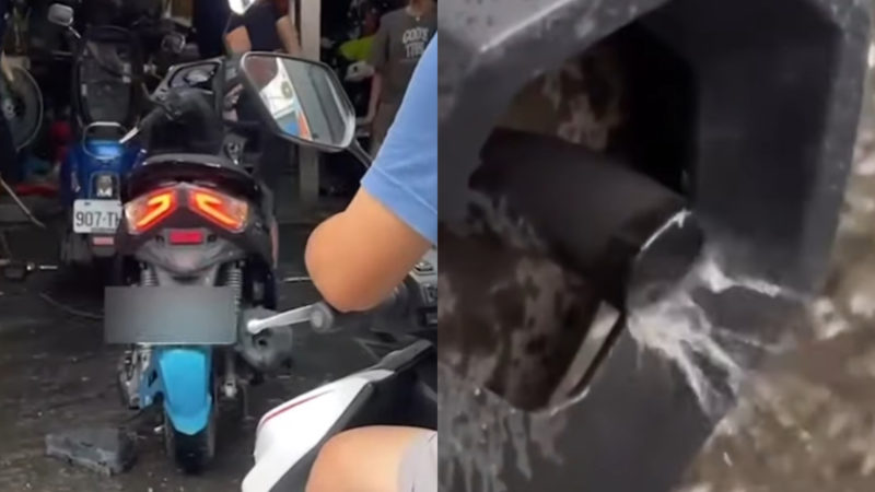颱風淹水成災機車慘成泡水車，民眾排隊搶修排氣管竟「噴水不斷」 | 地球黃金線