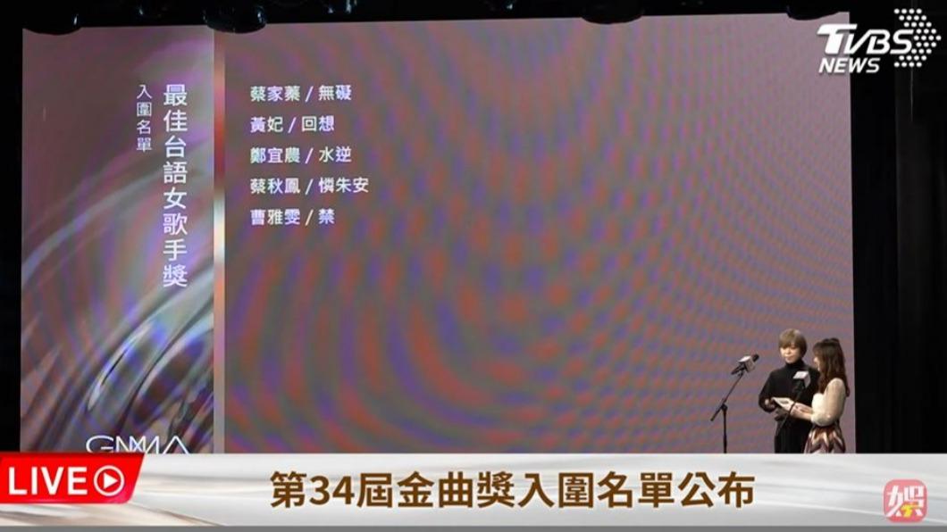 金曲34／黃妃11度搶台語歌后「鄭宜農殺出圈」 蔡秋鳳2搶寶座對決曹雅雯│TVBS新聞網