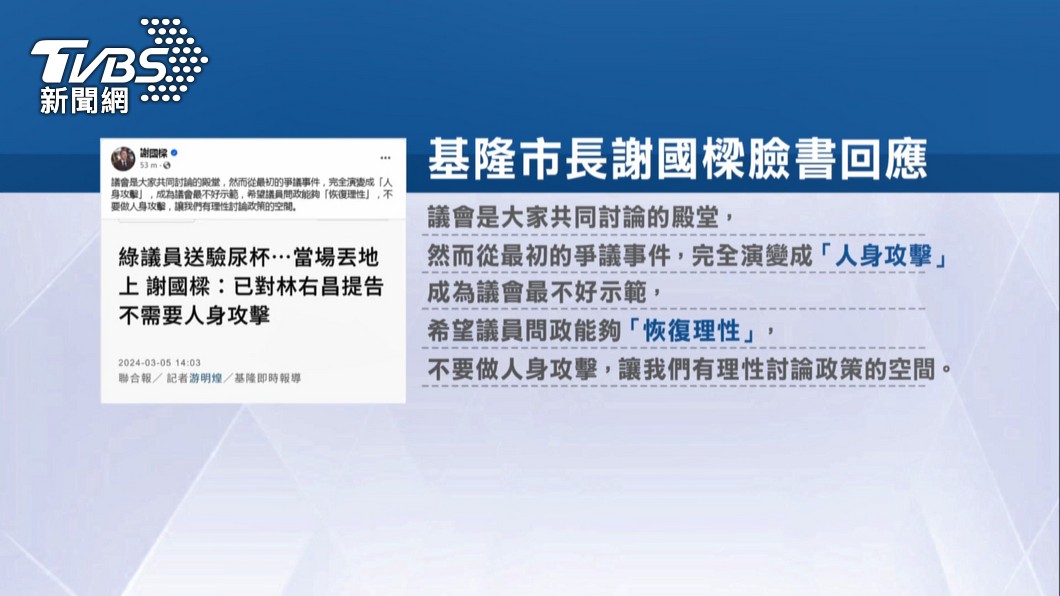 綠議員質詢嘲諷送驗尿杯！謝國樑怒丟地上：早就提告林右昌│TVBS新聞網