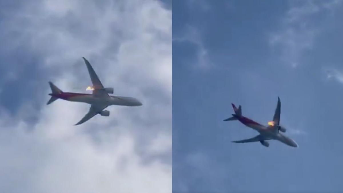 波音787起飛遇「鳥擊」！機翼頻竄火光 空中盤旋10多圈返航│TVBS新聞網