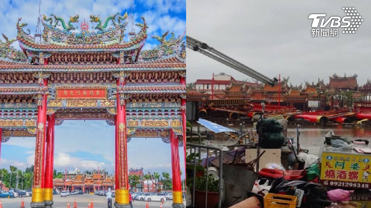 丹娜絲狂風！南鯤鯓代天府牌樓慘被吹倒 水淹廟埕畫面曝│TVBS新聞網