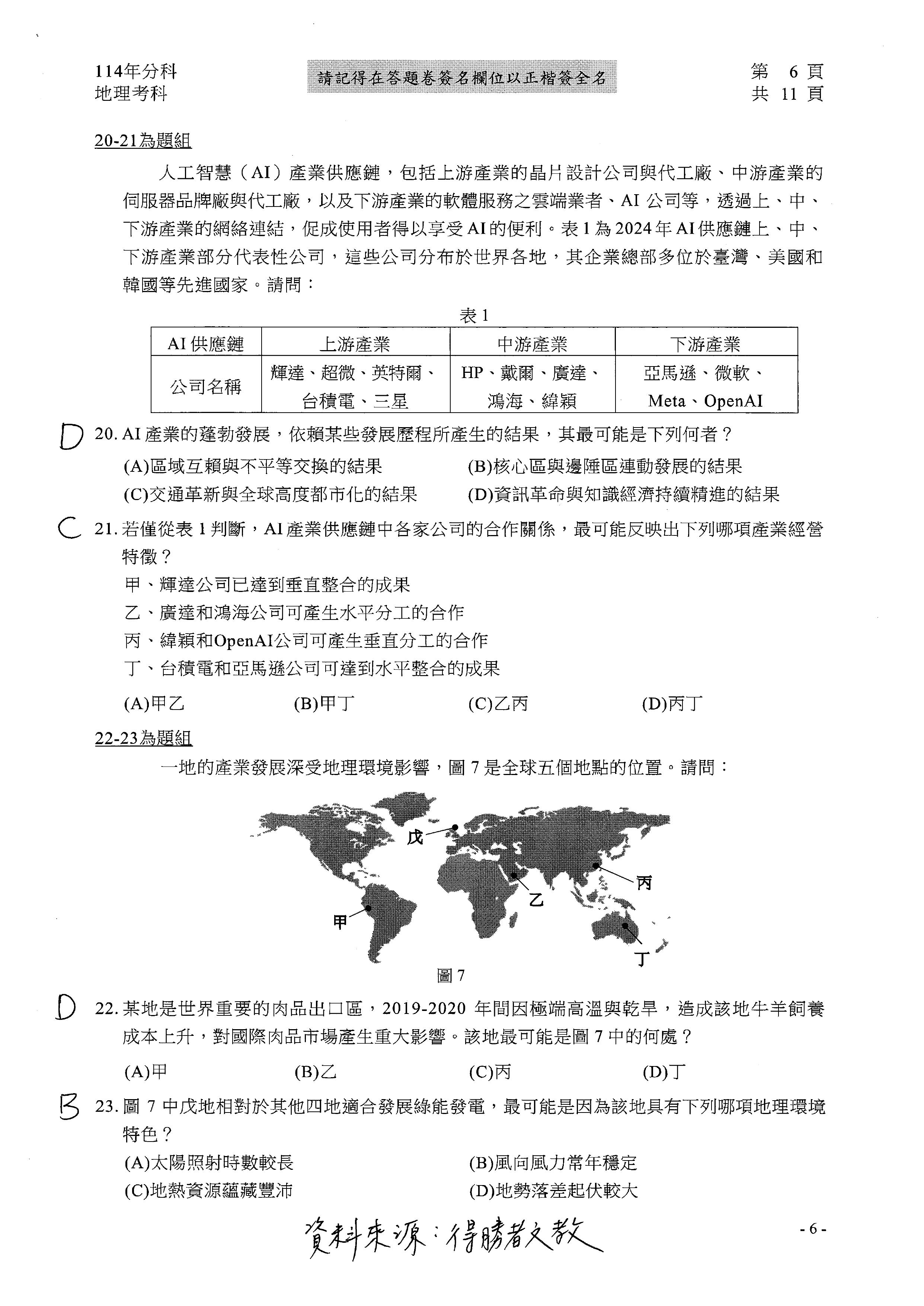 114分科測驗／對答案囉！「地理科」題目、解答一次看│TVBS新聞網