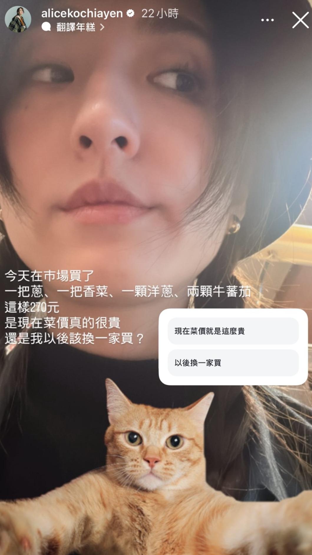 柯佳嬿買4種青菜竟要270元！ 傻眼：是菜價貴還是該換別家買│TVBS新聞網