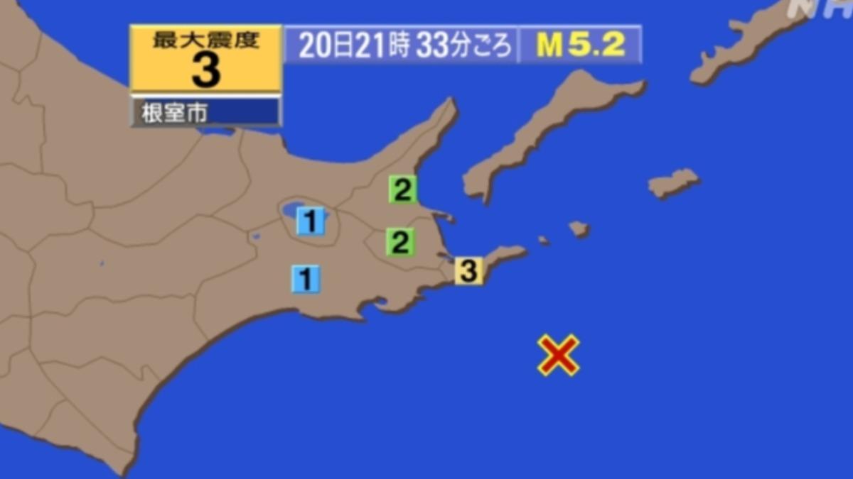 北海道連兩震！規模5.4後緊接5.2地震 最大震度3│TVBS新聞網