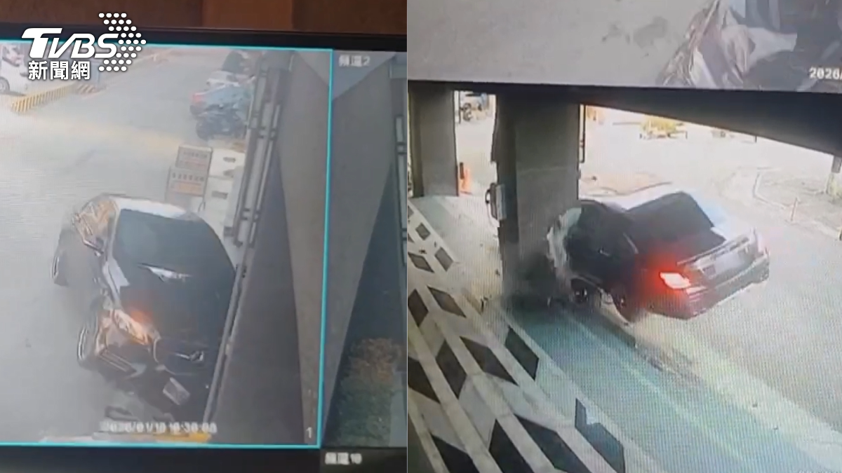 停車場驚魂！ 轎車失控「飛撞柱子」碎片四噴 飯店損失40萬│TVBS新聞網